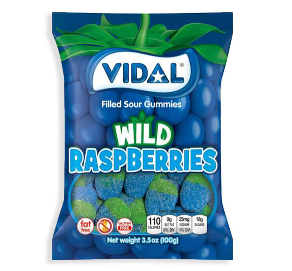 Vidal Filled Sour Gummies Wild Raspberries 3.5 oz. Bag - All City Candy