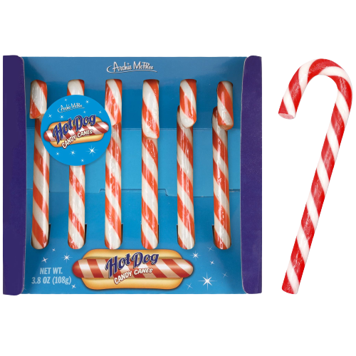 Archie McPhee Hot Dog Candy Canes - 3.8 oz. - 6 count - All City Candy