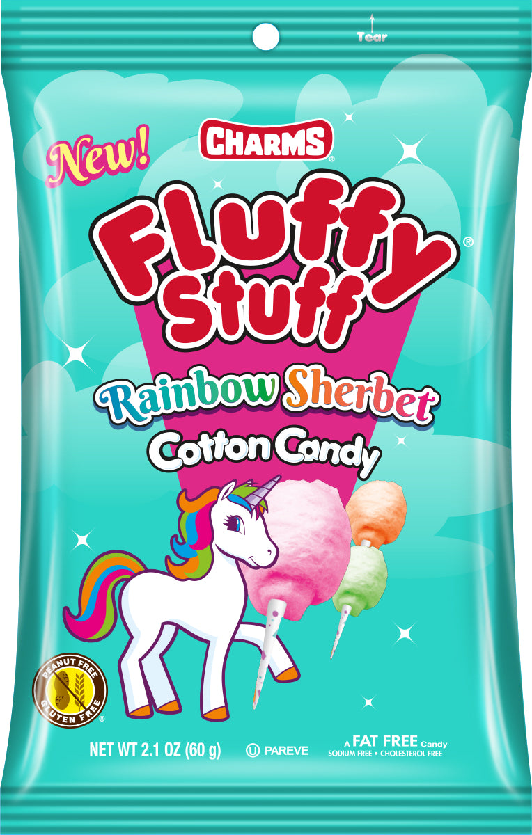 Charms Fluffy Stuff Rainbow Sherbet Unicorn Cotton Candy - 2.1-oz. Bag ...