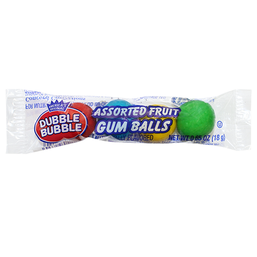 Dubble Bubble Assorted Fruit Flavored Gumballs 4 Ball Tube .65 oz ...