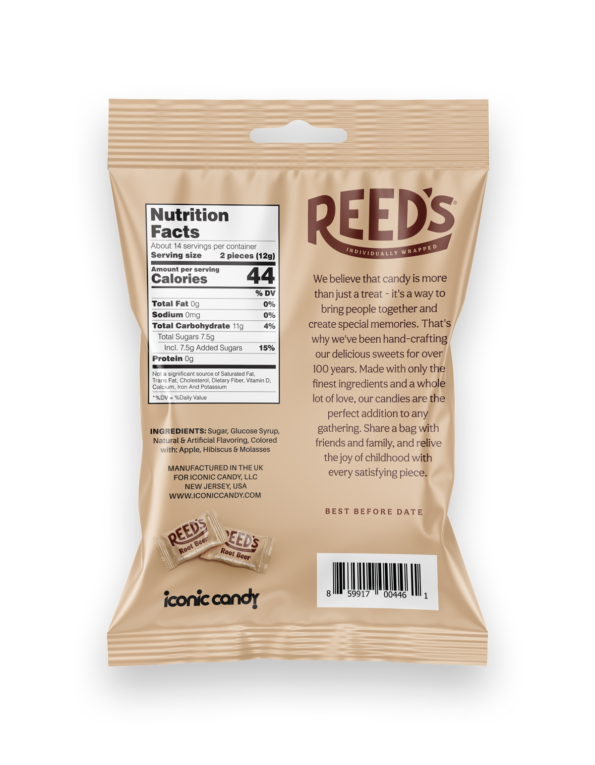 Reed's Wrapped Root Beer Hard Candy 6.25 oz. Bag - All City Candy