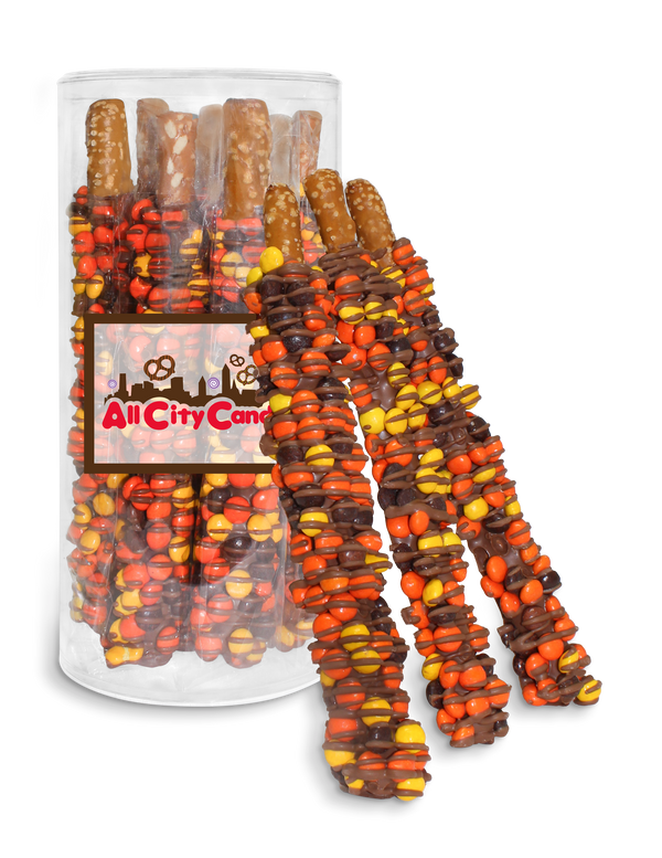 Milk Chocolate Hand Dipped Premium Reese's Pieces® Pretzel Rods 10 pc ...