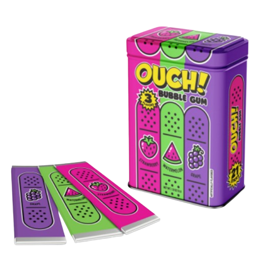 Ouch! Bubble Gum 2 oz Tin – 21 Sticks, 90s Favorite, Fruity Fun - All ...