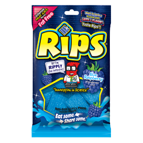 Rips Bite Size Blue Raspberry Candy 4oz – Tangy, Fruity Licorice - All ...