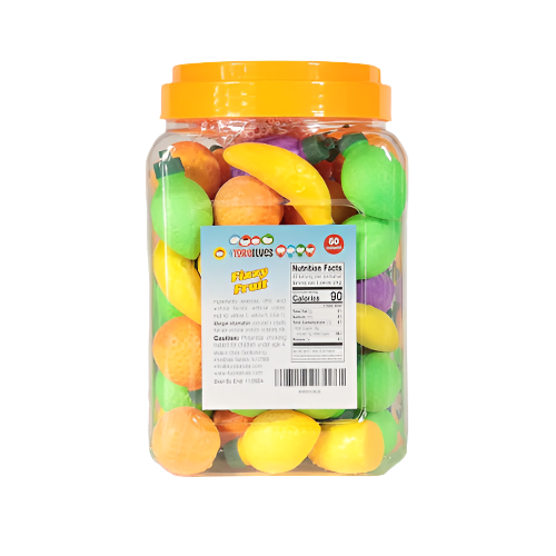 Fruit Shaped Fizzy Candy Powder 60 Count 16.93 oz. Jar - All City Candy