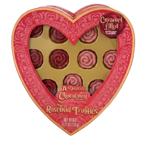 Chocolate Rosebud Truffles Caramel Filled Heart Box 12-Piece - All City Candy