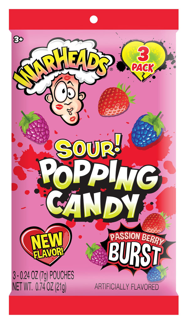 Warheads Valentine's Sour Popping Candy 3 Pack 0.74 oz. Bag - All City ...