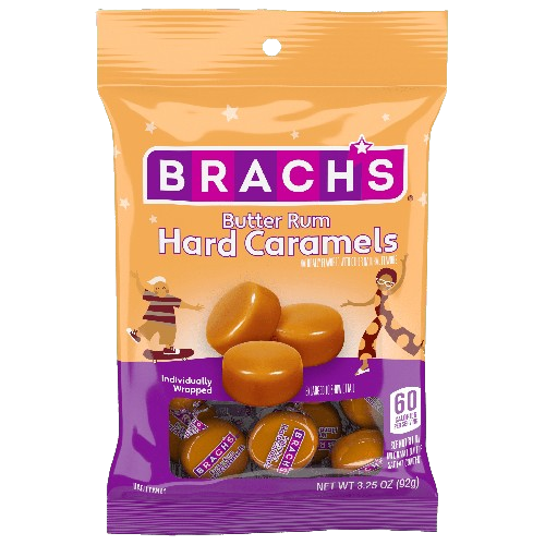 Brach's Butter Rum Wrapped Hard Caramels 3.25 oz Peg Bag - All City Candy