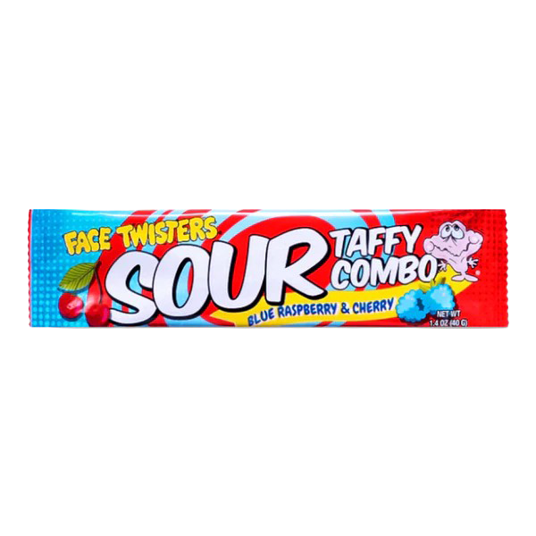 Face Twisters Sour Taffy Combo Blue Raspberry & Cherry 1.4 oz. Bar ...