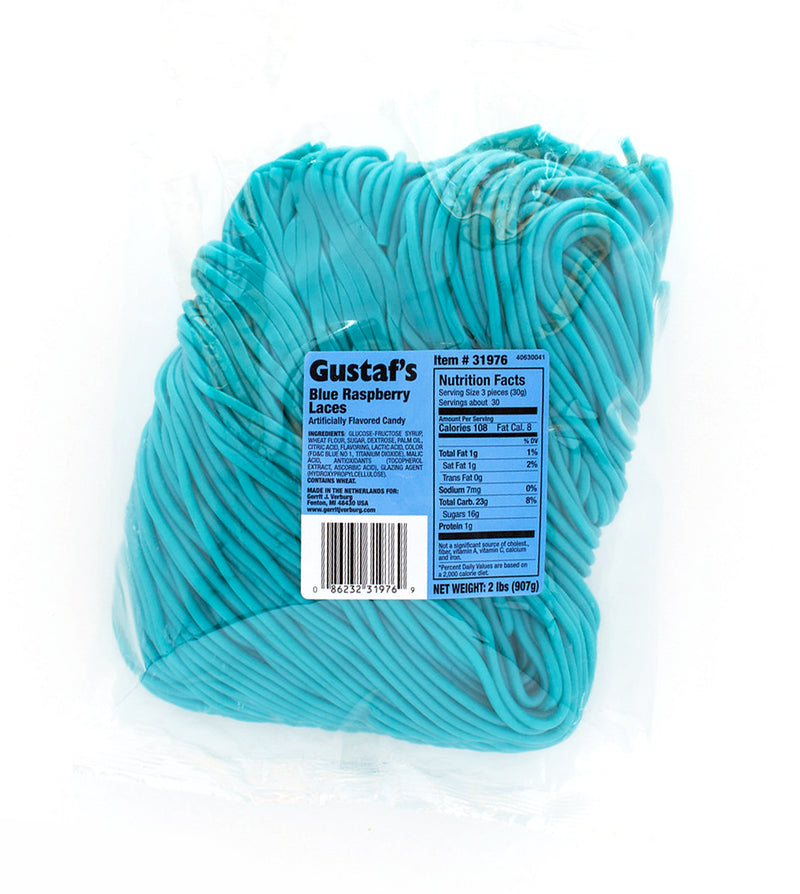 Gustaf's Blue Raspberry Licorice Laces - 2 LB Bag - All City Candy