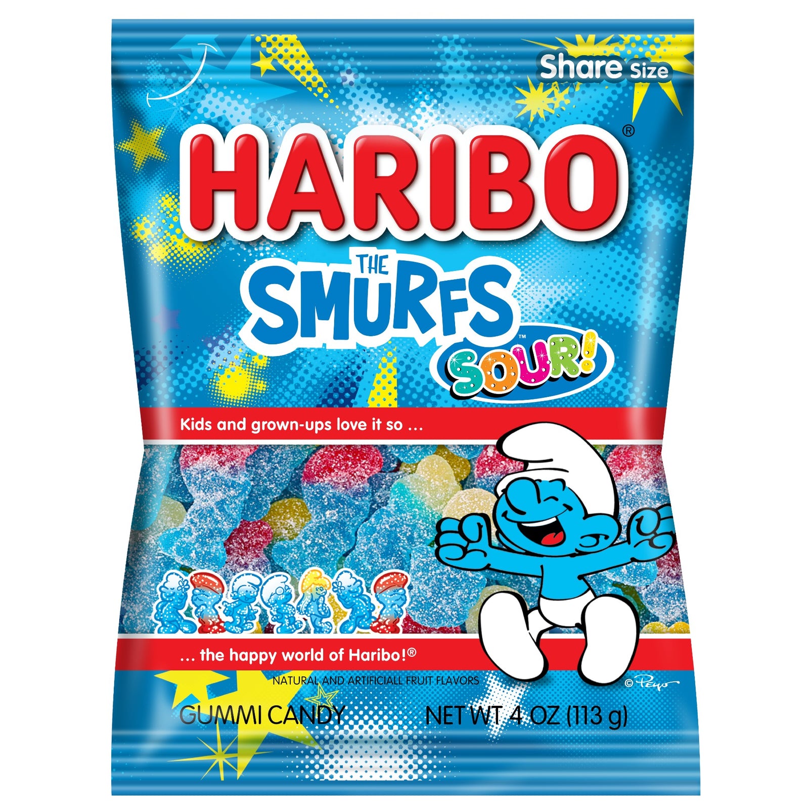 Haribo Smurfs Sour Gummi Candy - 4-oz. Bag - All City Candy