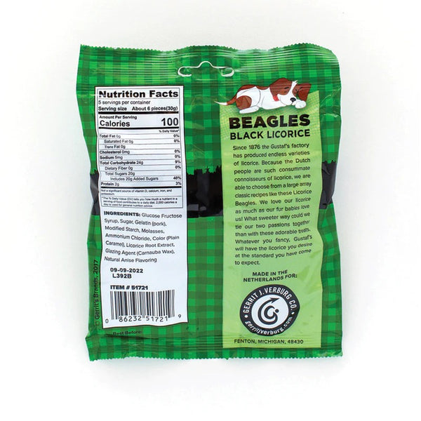 Gustaf's Dutch Black Licorice Beagles - 5.29-oz. Bag - All City Candy