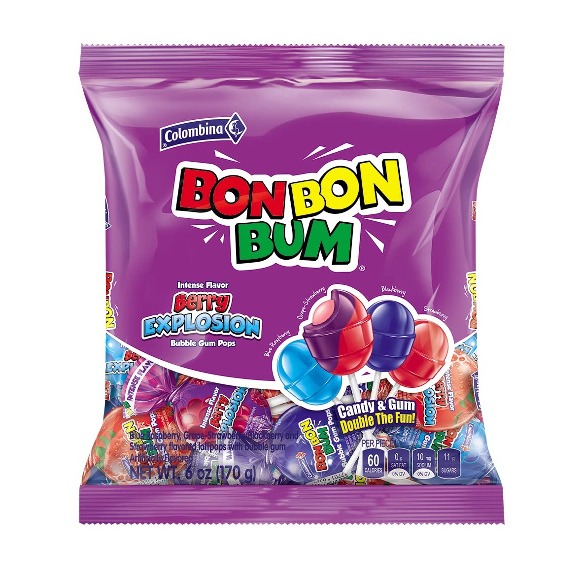 Colombina Bon Bon Boom Berry Explosion Bubble Gum Pops - 6-oz. Bag ...