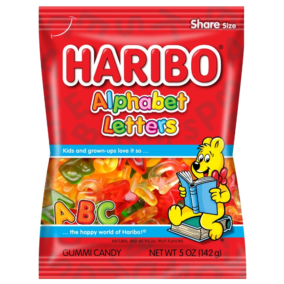 Haribo Alphabet Letters Gummi Candy - 5-oz. Peg Bag - All City Candy