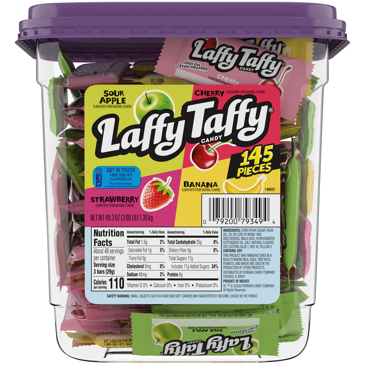 Laffy Taffy Assorted Flavors Candy Mini Bar .3 oz. - Tub of 145 - All ...