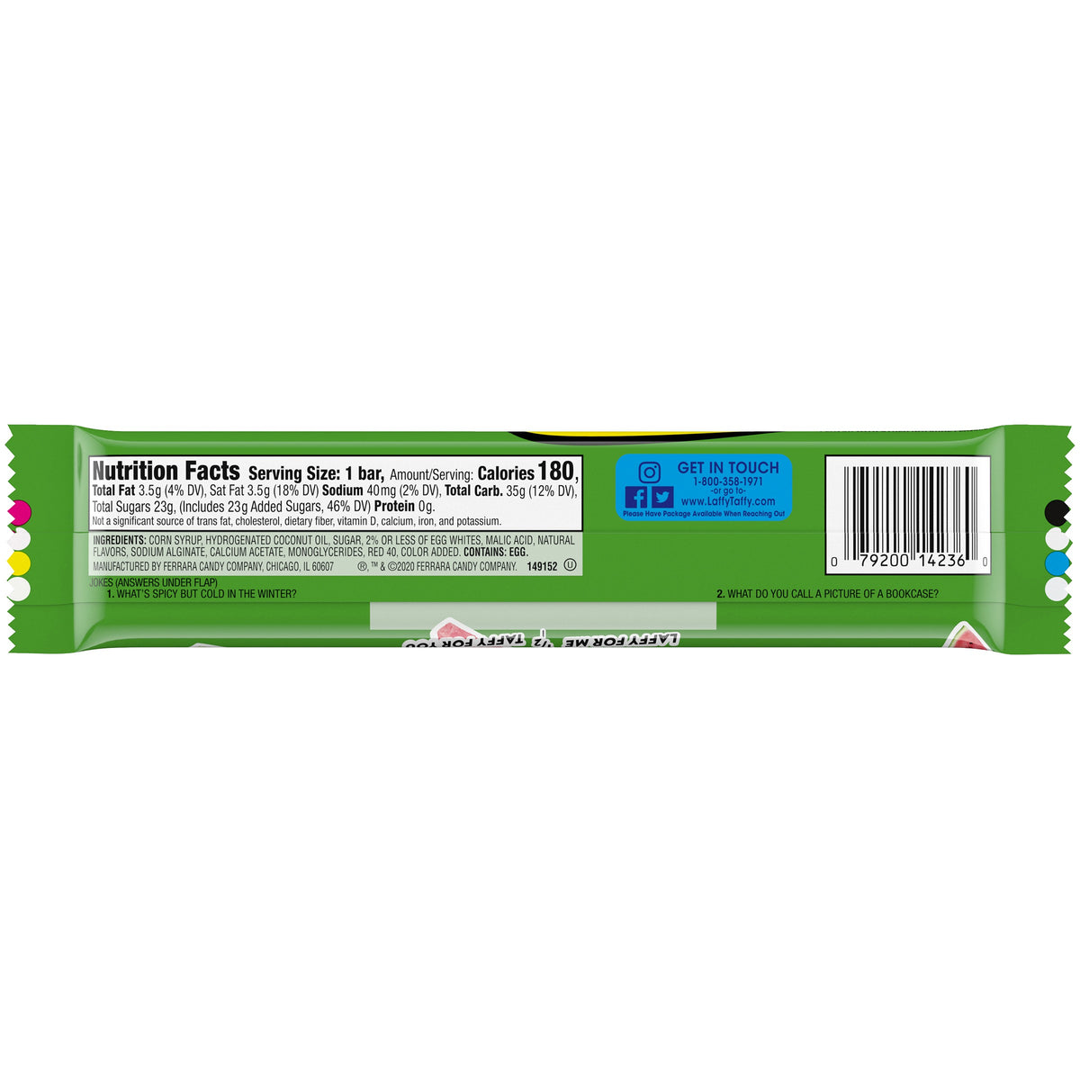 Laffy Taffy Stretchy & Tangy Watermelon Candy Bar 1.5 oz. - All City Candy