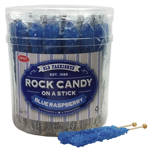 Blue Raspberry Flavored Rock Candy Crystal Sticks - Tub of 36 - All ...