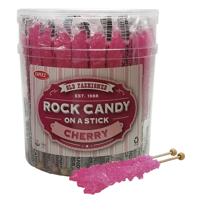 Pink Cherry Flavored Rock Candy Crystal Sticks - Tub of 36 - All City Candy