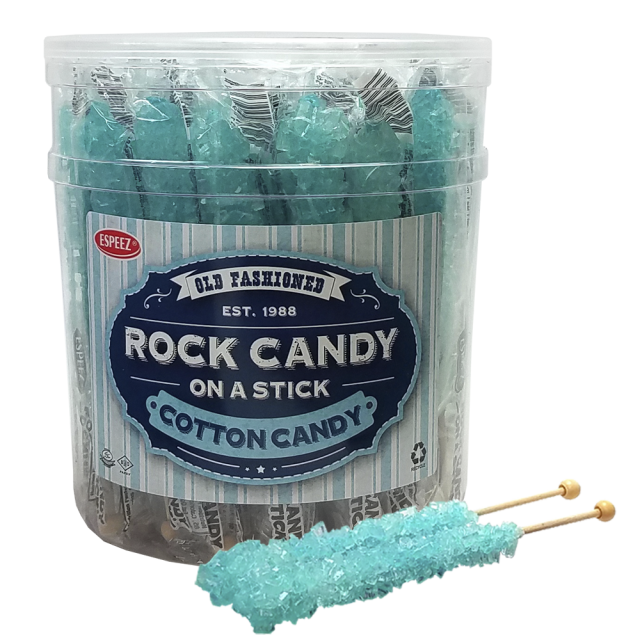 Light Blue Cotton Candy Flavored Rock Candy Crystal Sticks - Tub of 36 ...
