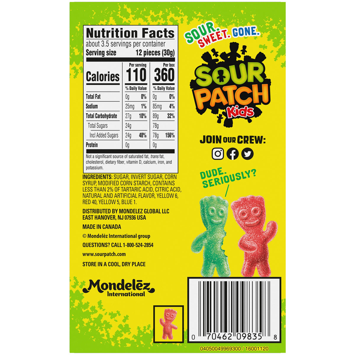 Sour Patch Kids Soft & Chewy Candy - 3.5 oz. Theater Box - All City Candy