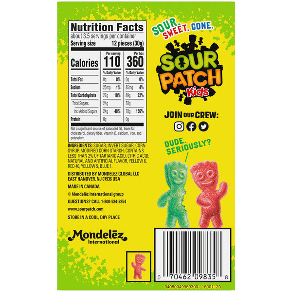Sour Patch Kids Soft & Chewy Candy - 3.5 oz. Theater Box - All City Candy