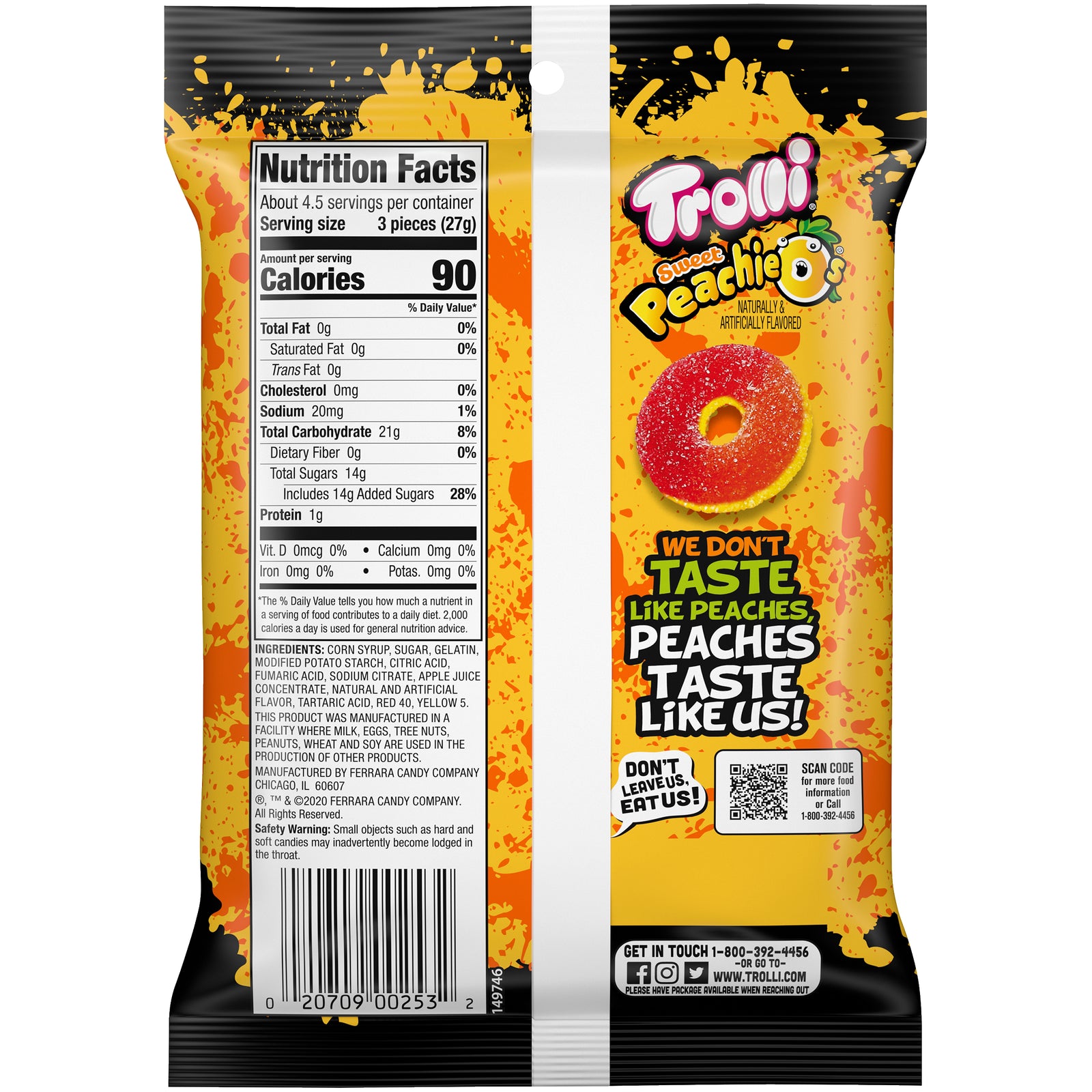 Trolli Peachie Os Gummi Candy - 4.25-oz. Bag - All City Candy
